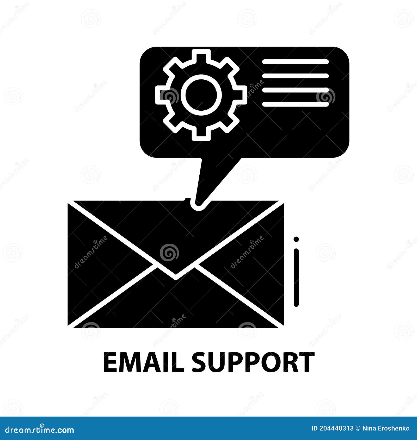 Email Support Icon, Black Vector Sign with Editable Strokes, Concept ...