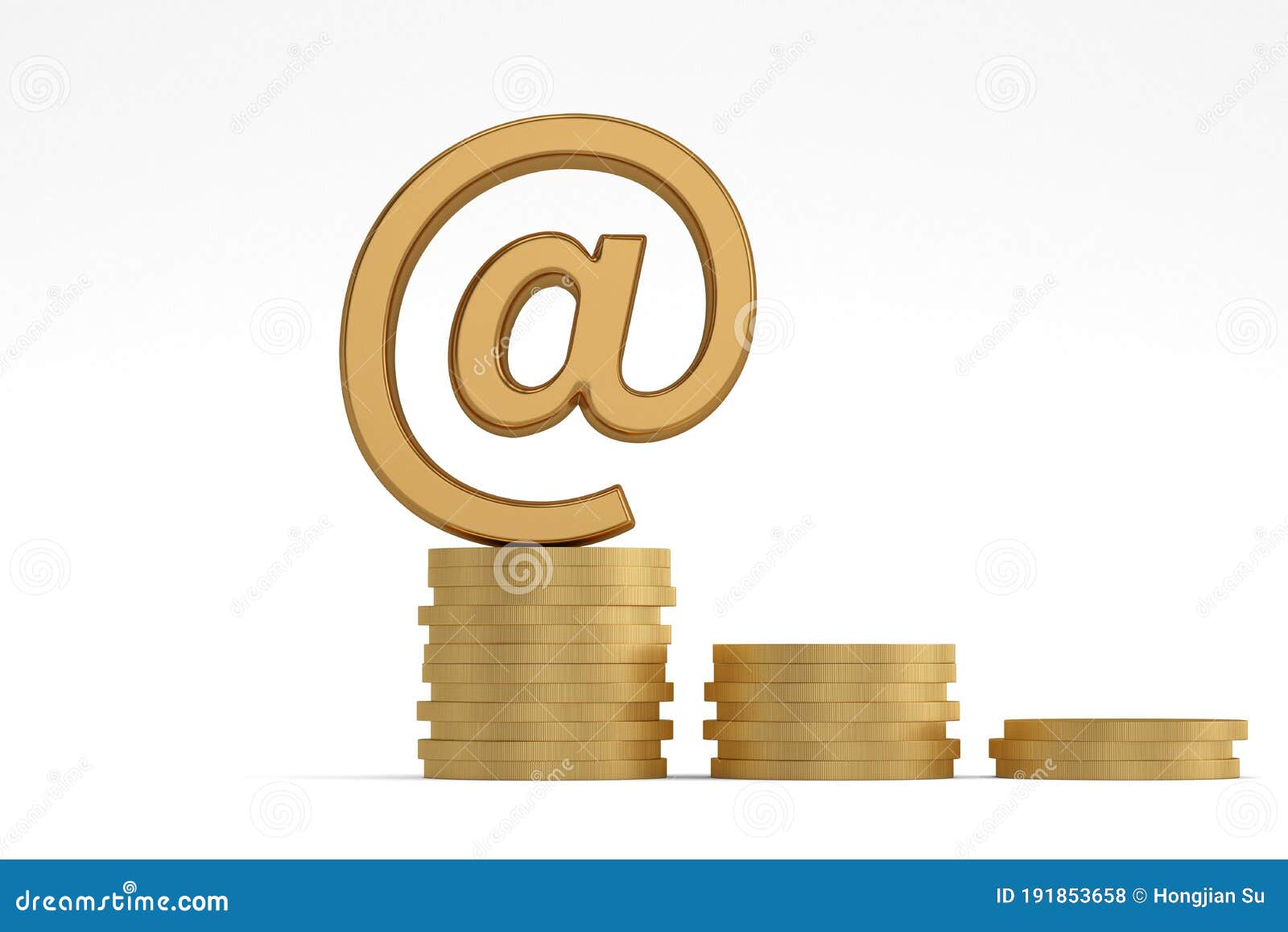 Email Symbol and Gold Coins Isolated on White Background, 3D Render. 3D ...