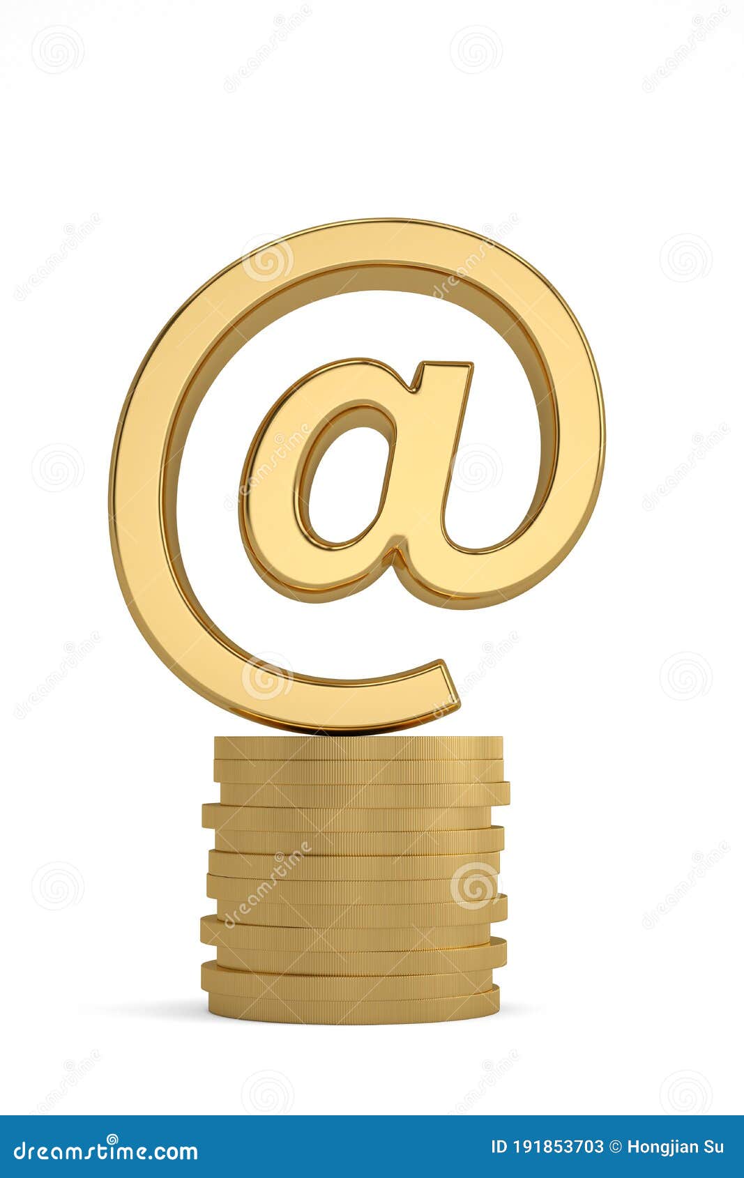 Email Symbol and Gold Coins Isolated on White Background, 3D Render. 3D ...