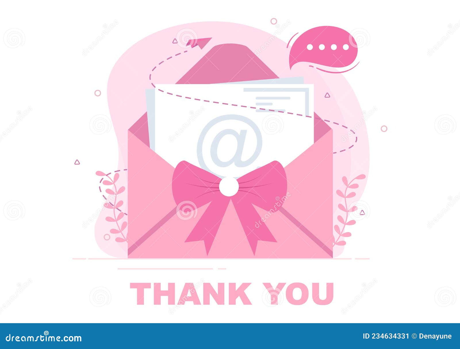 Email Thank You Banner Flat Illustration with Envelope Greeting Card ...
