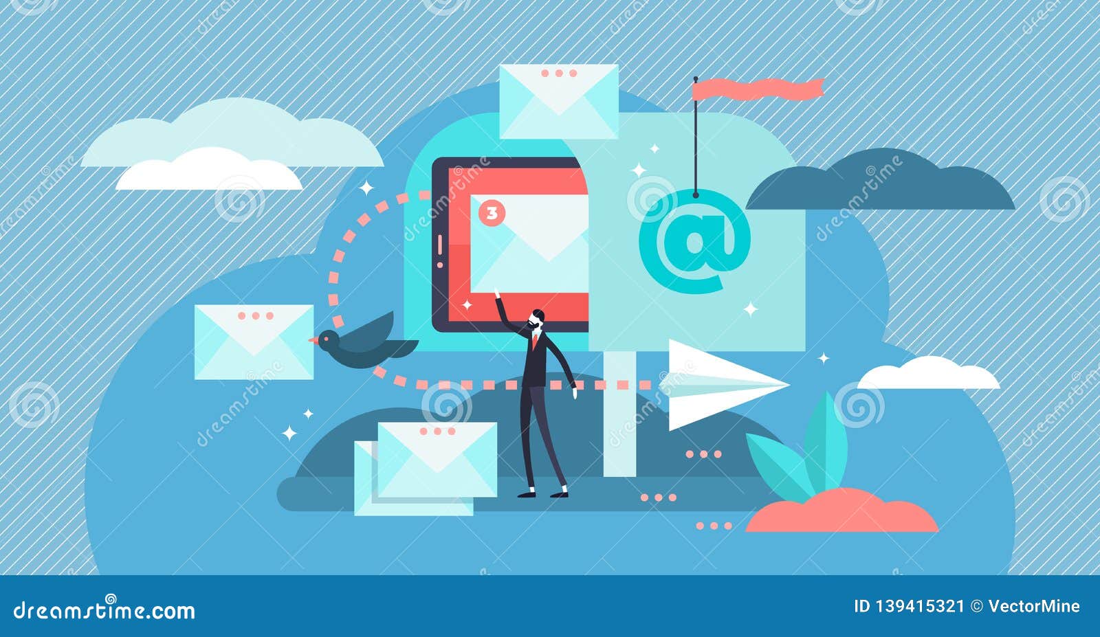 Email Vector Illustration. Flat Tiny Digital Letter Sending Persons ...