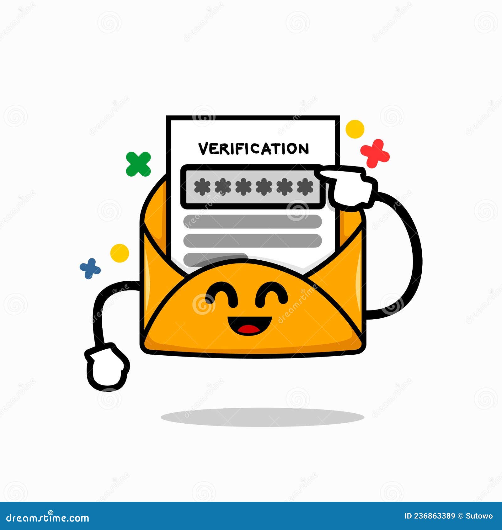 Email Verification Code Concept. Isolated Cute Mail Cartoon Face with ...