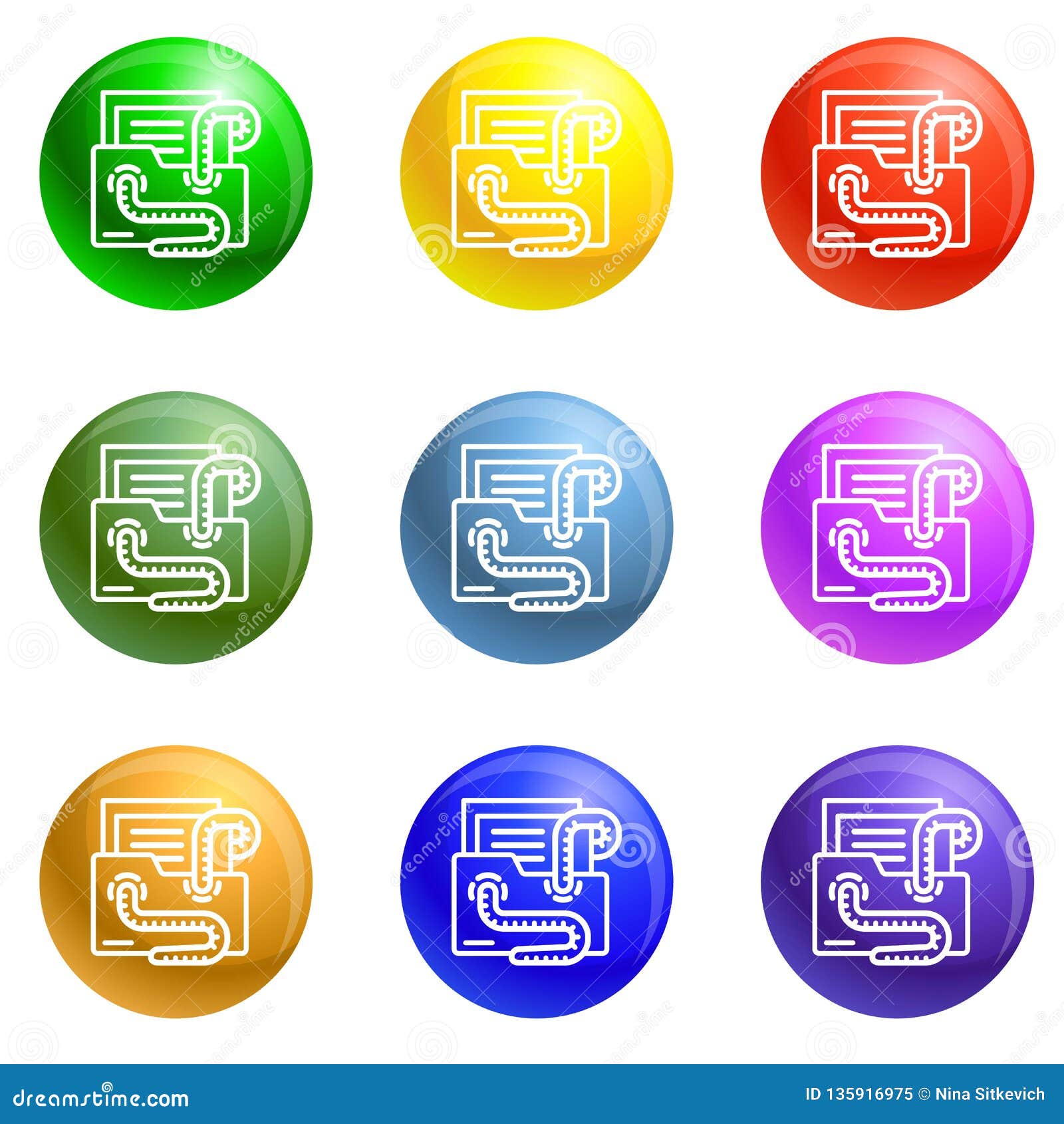 Email Virus Worm Icons Set Vector Stock Vector - Illustration of line ...