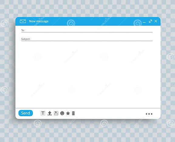 Email Window Interface Template. Mail Message Interface Blank Website Panel Screen with Send ...