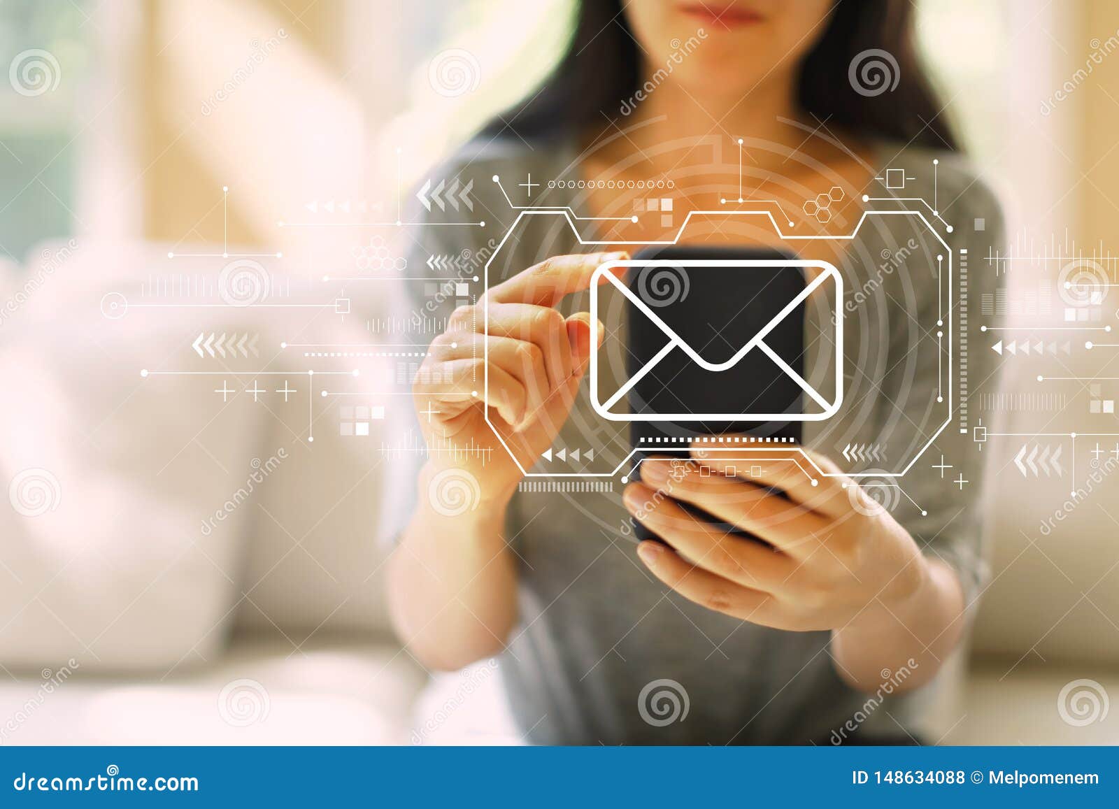 Email with Woman Using a Smartphone Stock Photo - Image of internet ...