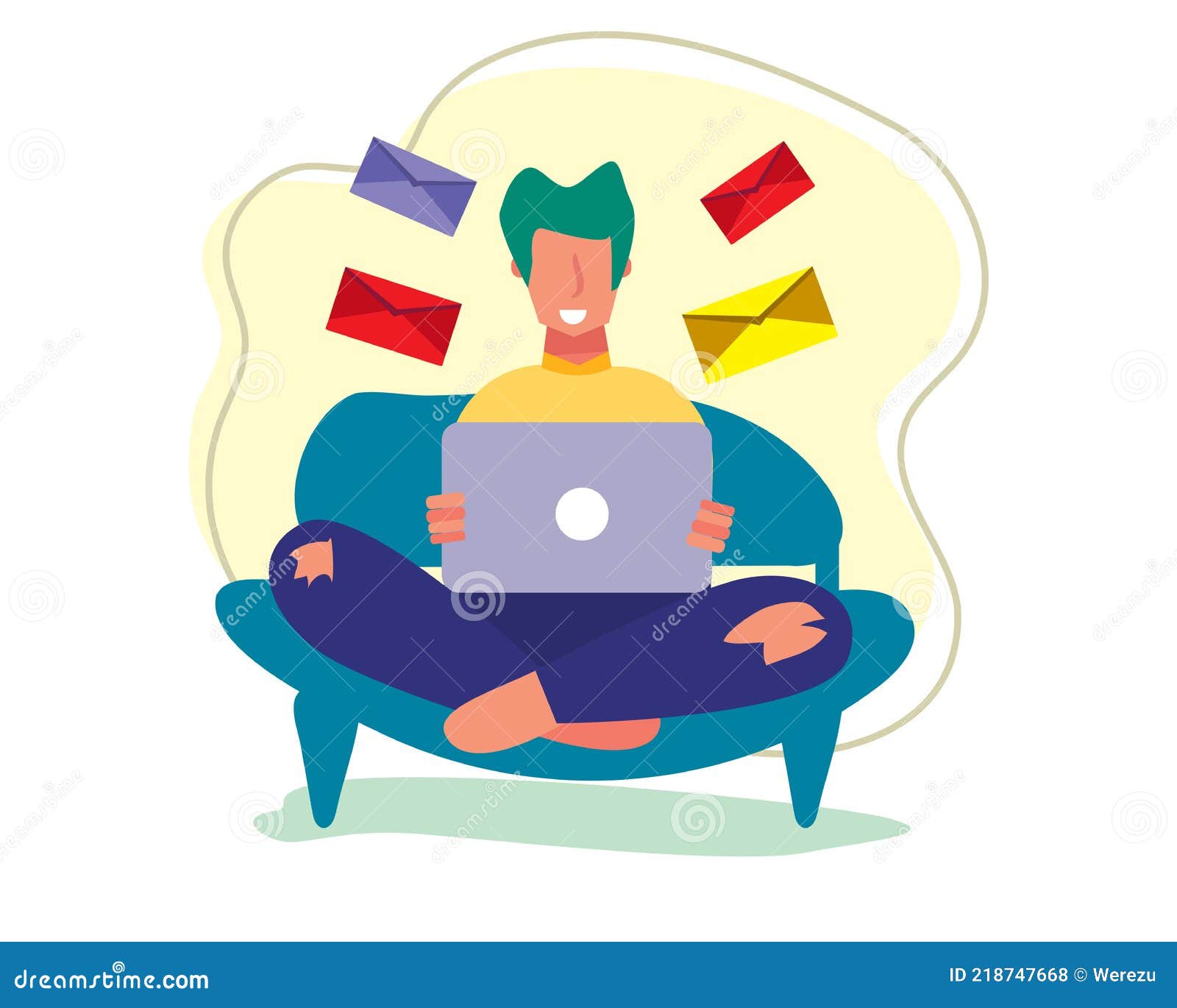 Young Man Checking an Email Concept Vector Illustration in Flat Style ...