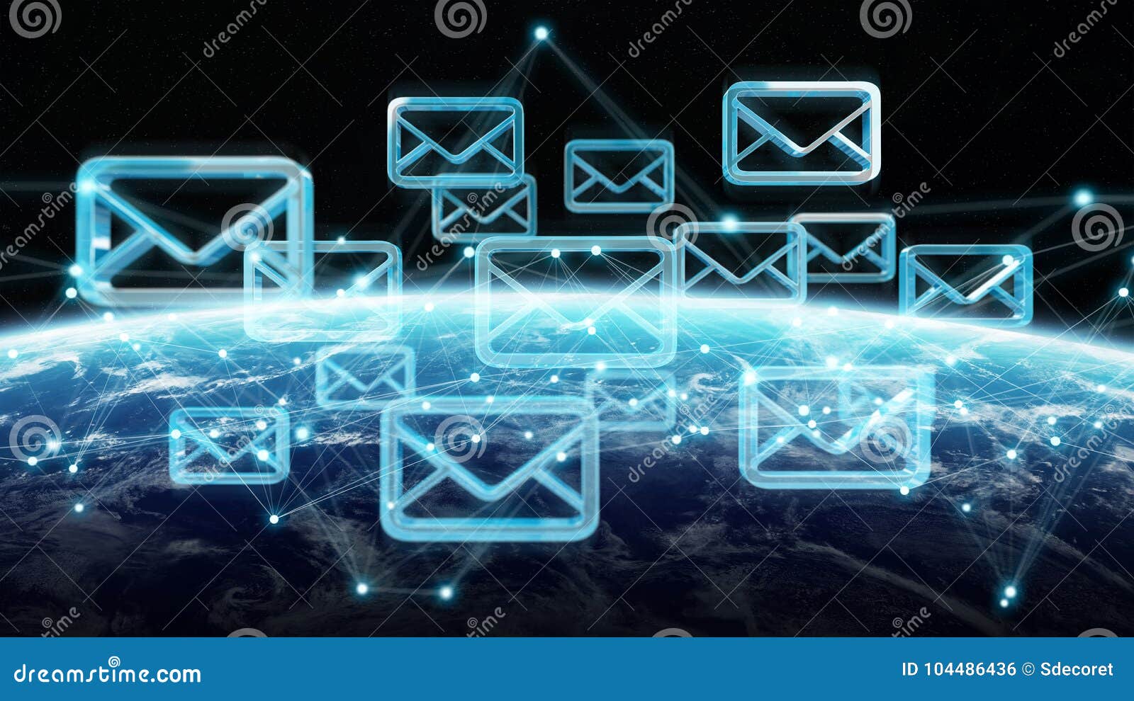 Emails Exchanges on Planet Earth 3D Rendering Stock Illustration ...