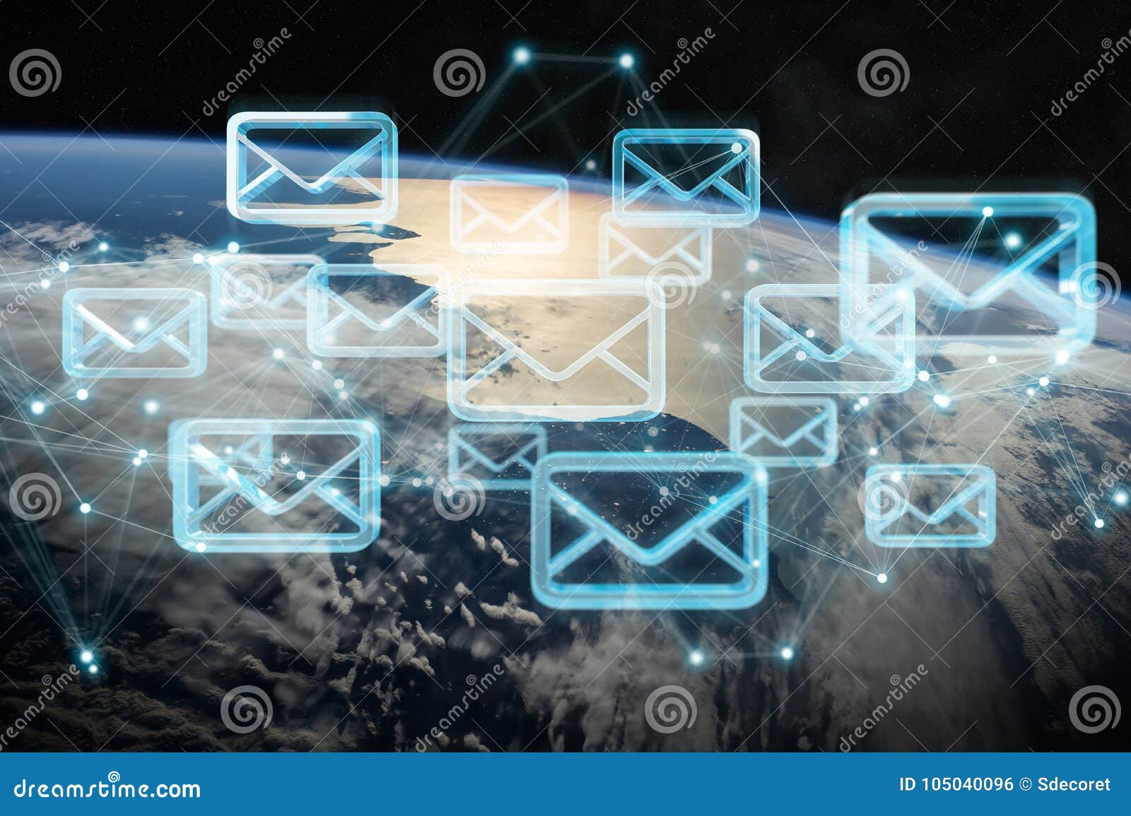 Emails Exchanges on Planet Earth 3D Rendering Stock Illustration ...