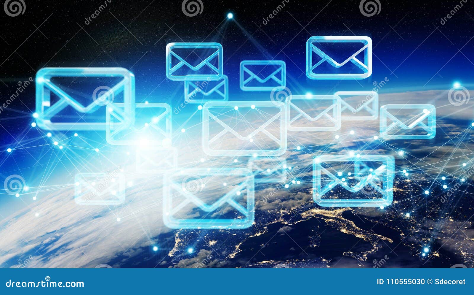 Emails Exchanges on Planet Earth 3D Rendering Stock Illustration ...