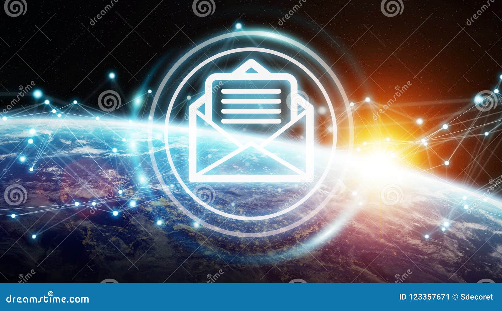 Emails Exchanges on Planet Earth 3D Rendering Stock Illustration ...