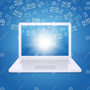 Emails Fly Out of Laptop Screen Stock Photo - Image of access, commerce ...
