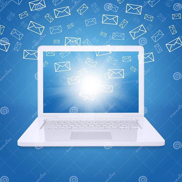 Emails Fly Out of Laptop Screen Stock Photo - Image of access, commerce ...