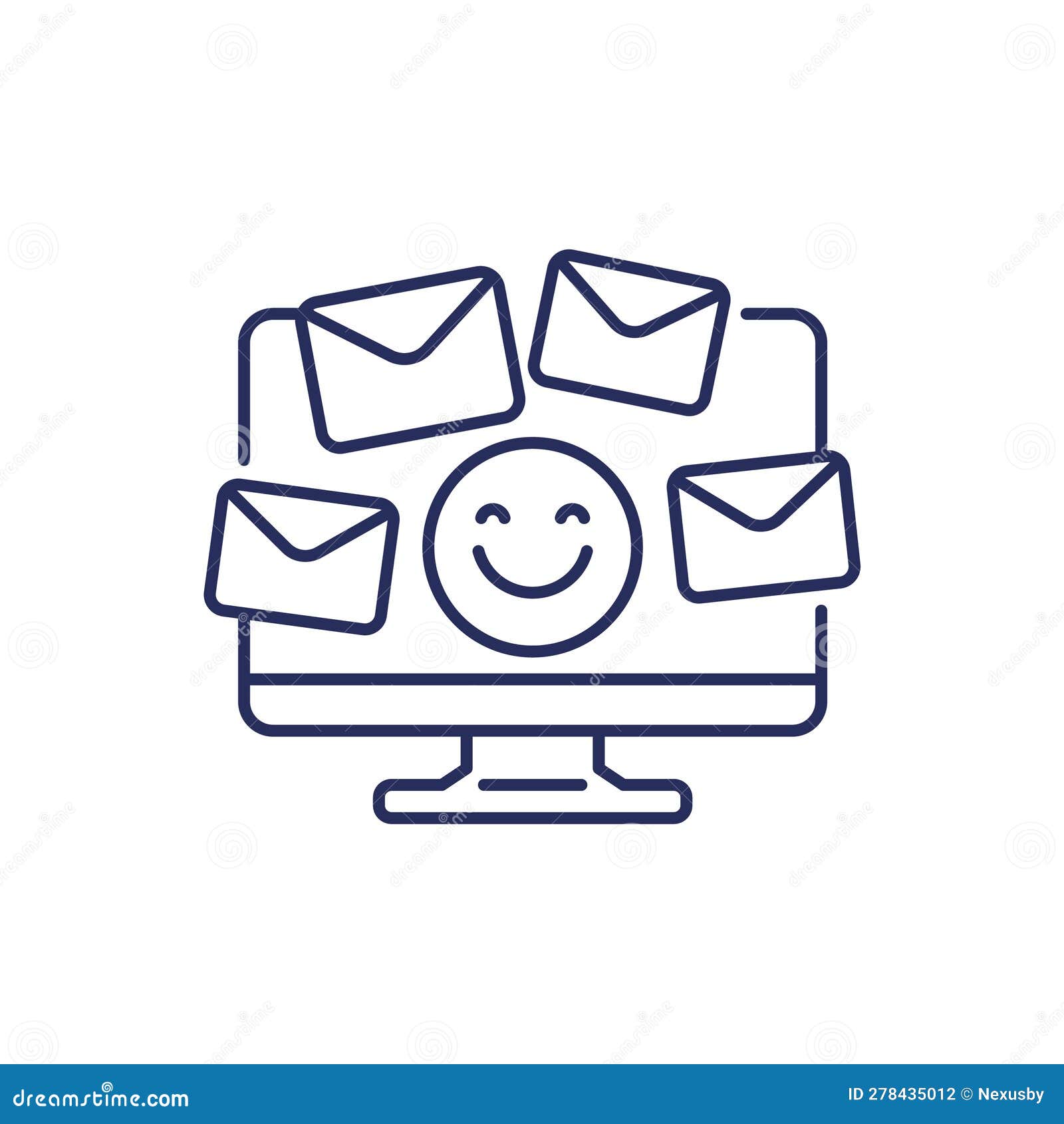 Emails and Happy Emoji Line Icon on White Stock Vector - Illustration ...