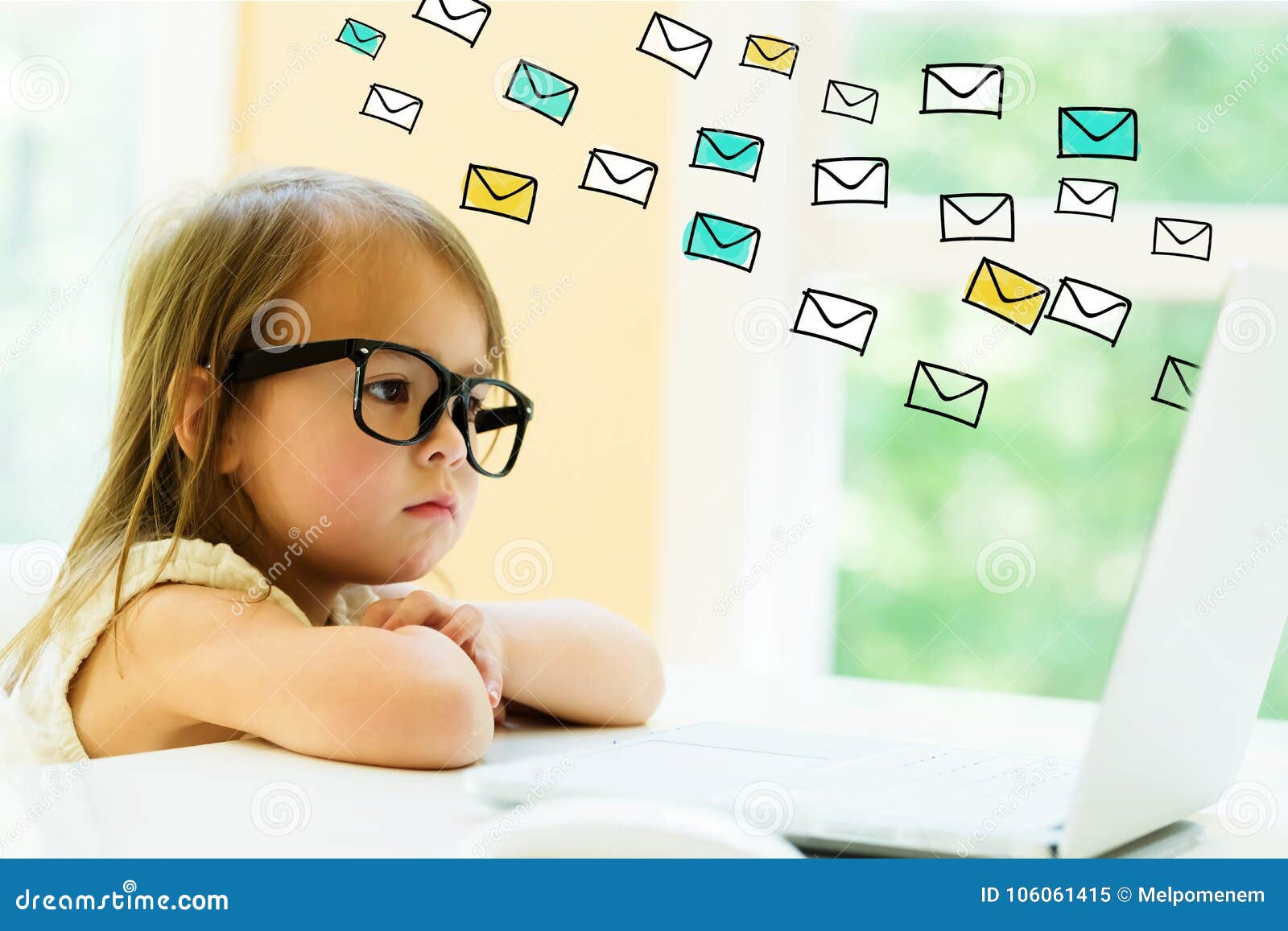 Emails with little girl stock image. Image of envelope - 106061415