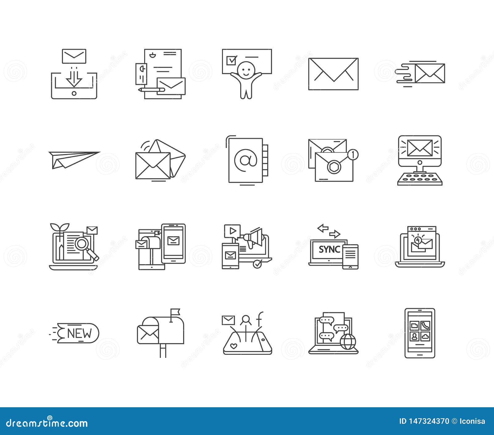 Emails and Mails Line Icons, Signs, Vector Set, Outline Illustration ...