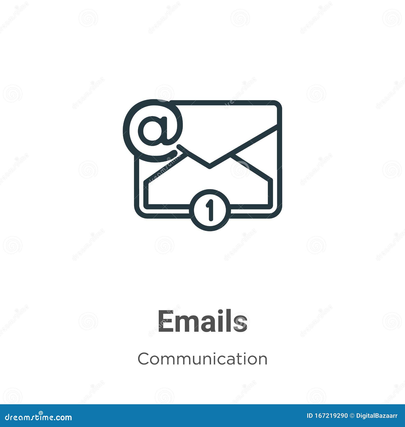 Emails Outline Vector Icon. Thin Line Black Emails Icon, Flat Vector ...