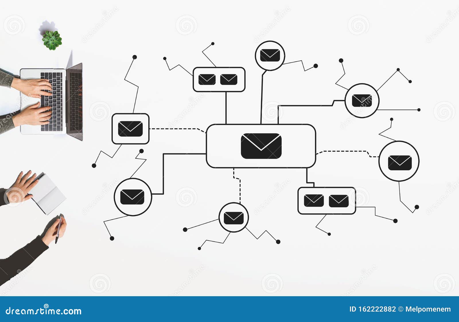 Emails with People Working Together Stock Illustration - Illustration ...