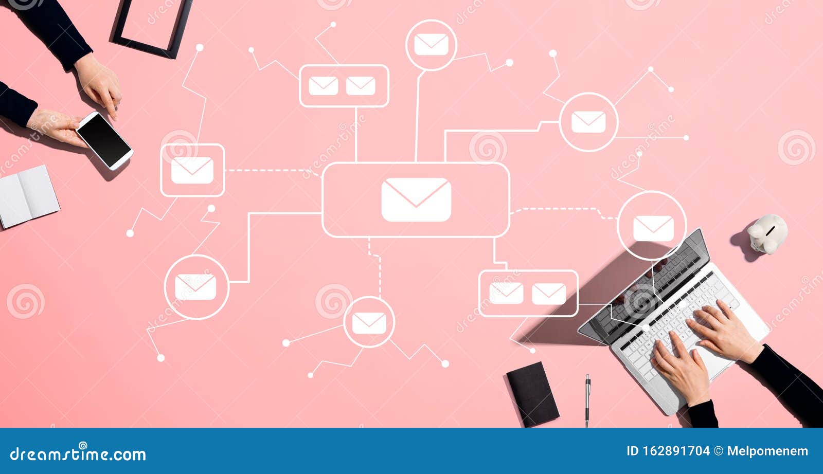 Emails with People Working Together Stock Illustration - Illustration ...