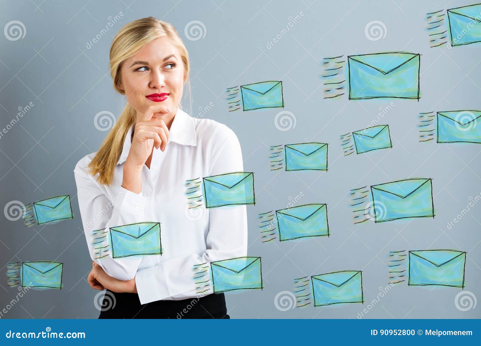 Emails with Young Business Woman Stock Photo - Image of hand, contact ...