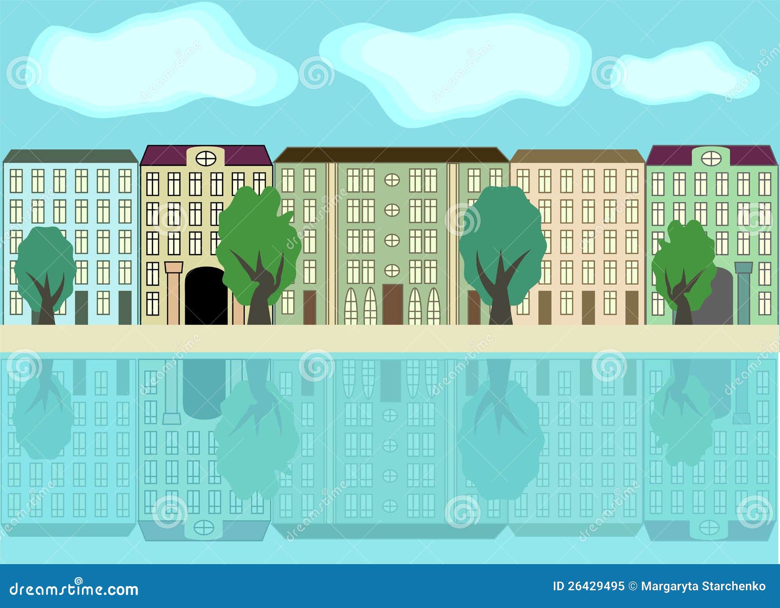 Houses By The Sea. Embankment Cartoon Vector | CartoonDealer.com #54665895