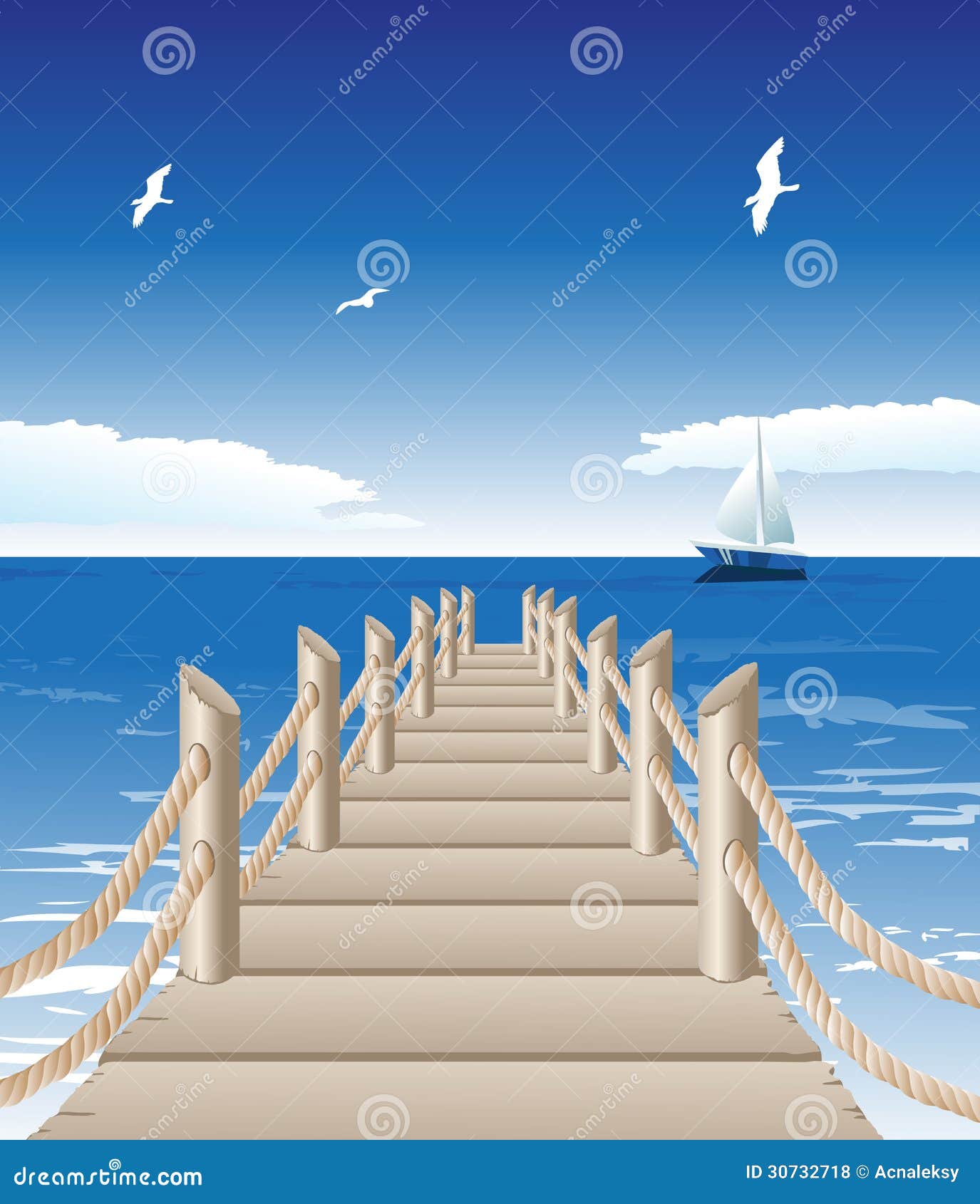 Embarcadero de madera ilustración del vector. Ilustración de océano ...