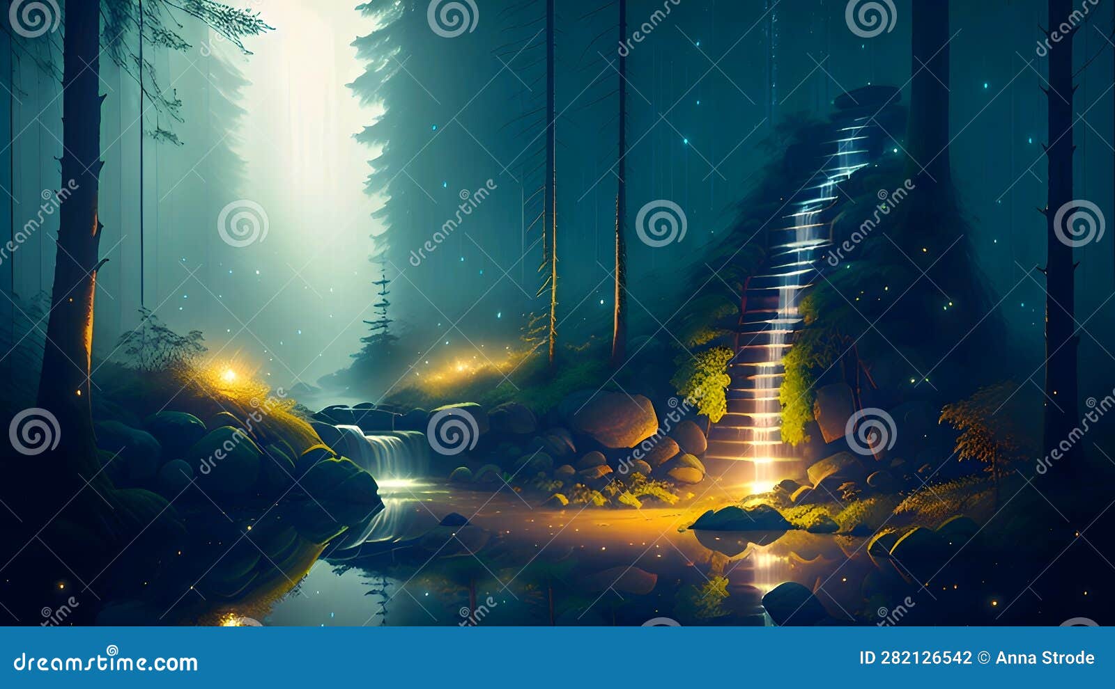 Mystical Waterfall: Enchanting Journey through a Misty Druid Forest ...