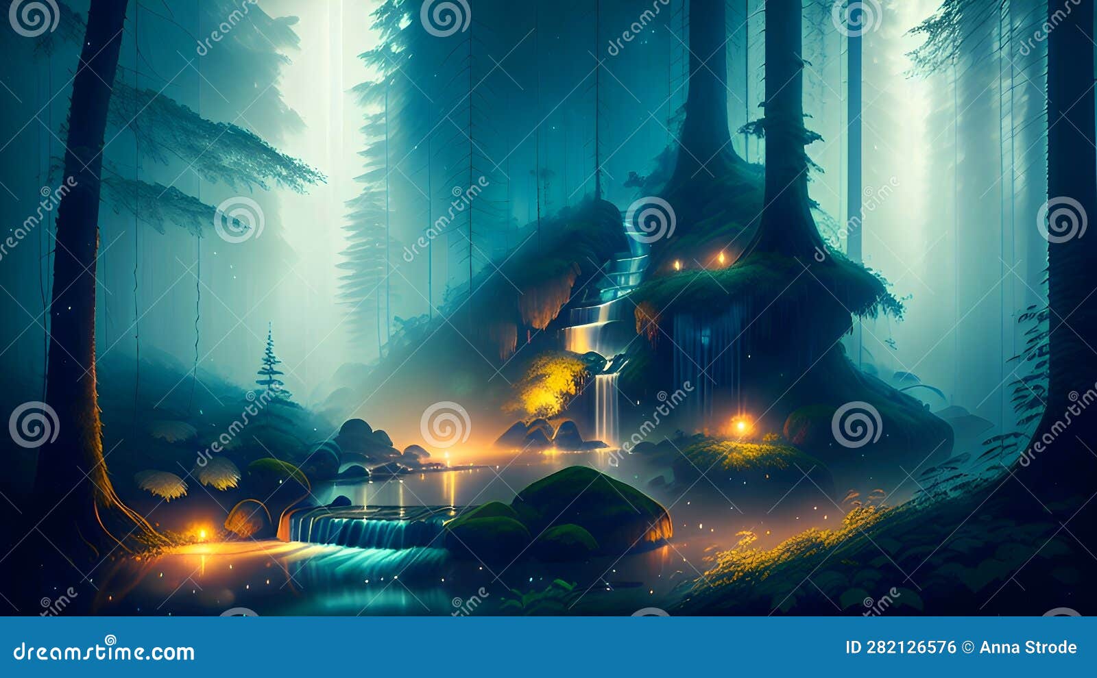Mystical Waterfall: Enchanting Journey through a Misty Druid Forest ...