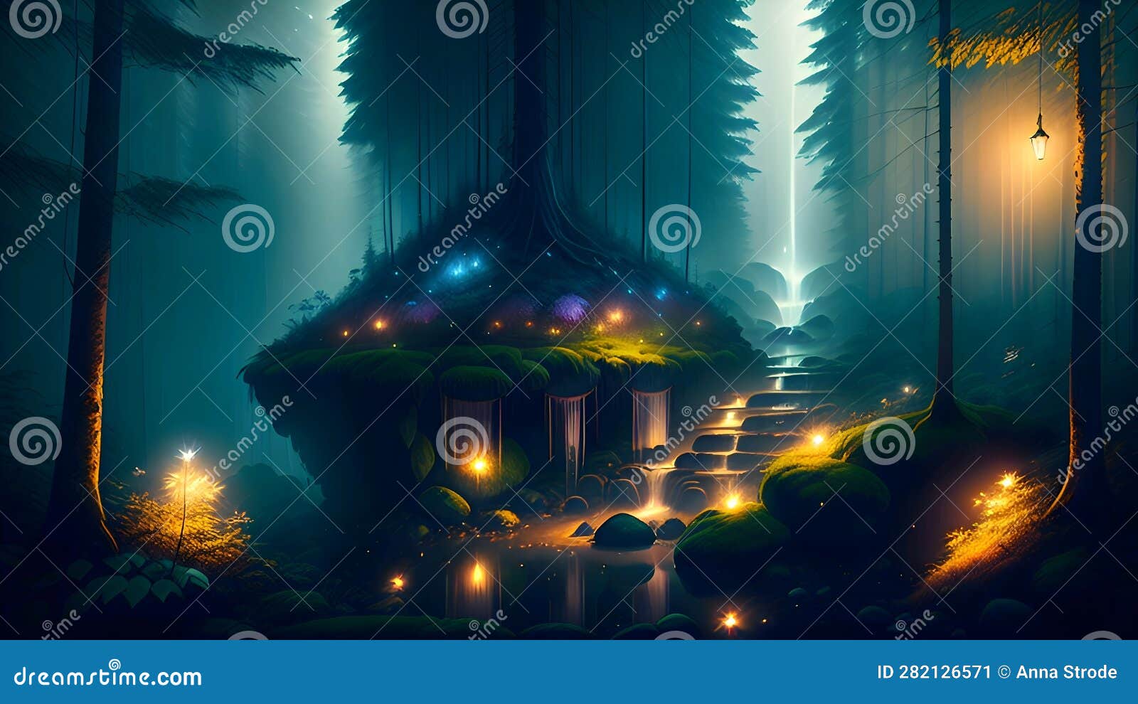 Mystical Waterfall: Enchanting Journey through a Misty Druid Forest ...