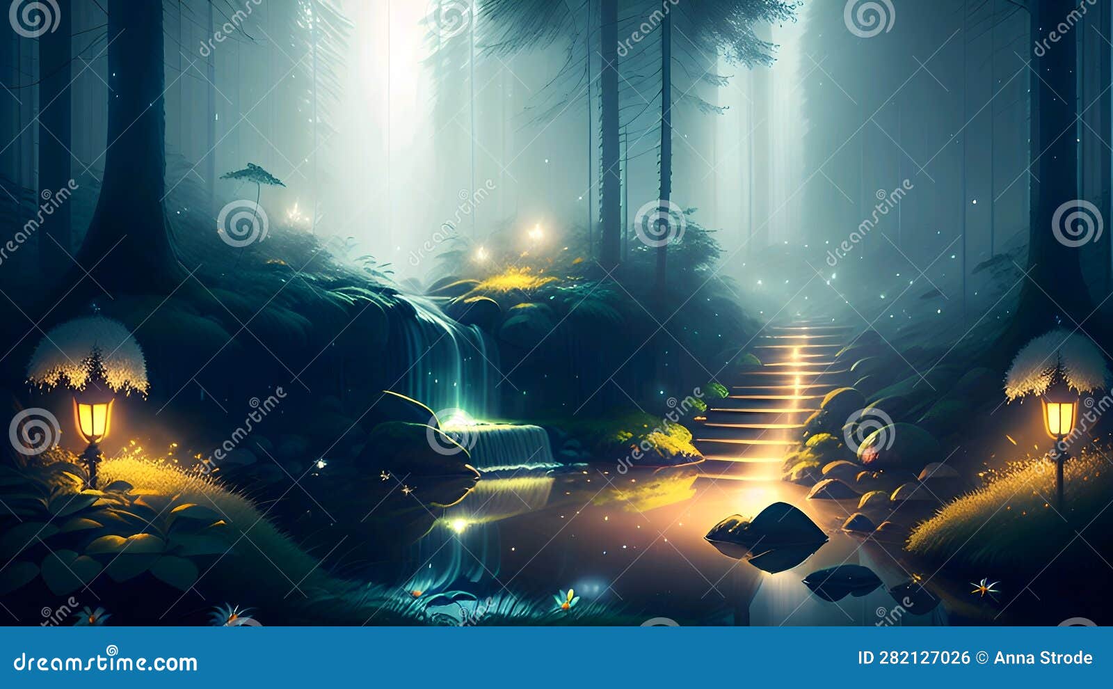 Mystical Waterfall: Enchanting Journey through a Misty Druid Forest ...