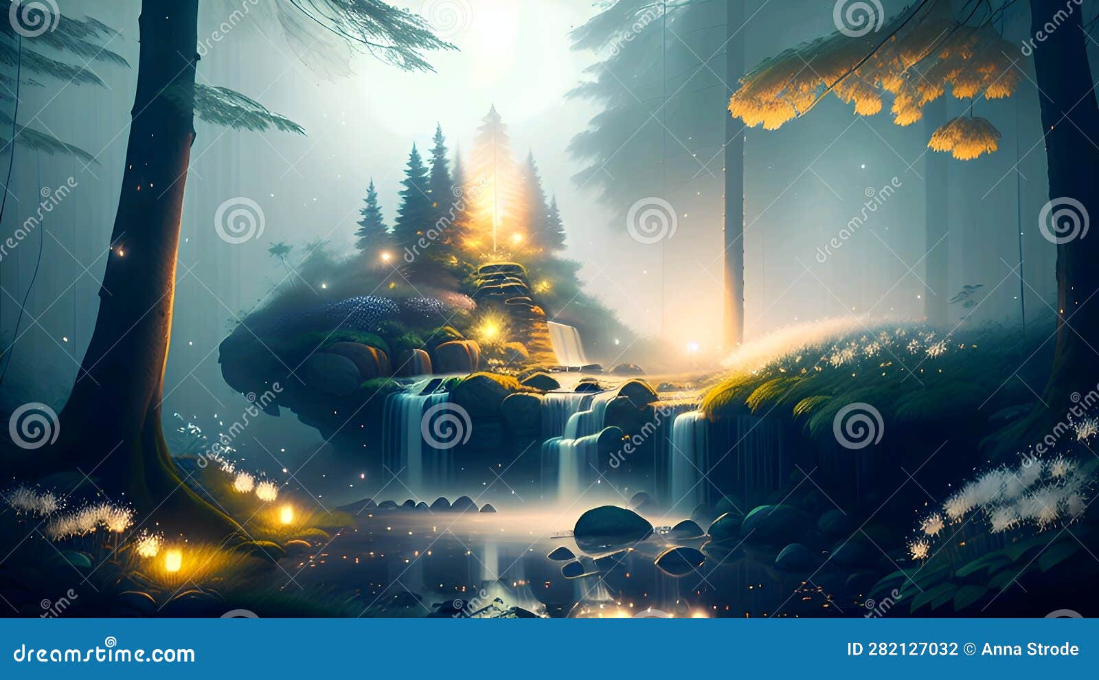 Mystical Waterfall: Enchanting Journey through a Misty Druid Forest ...