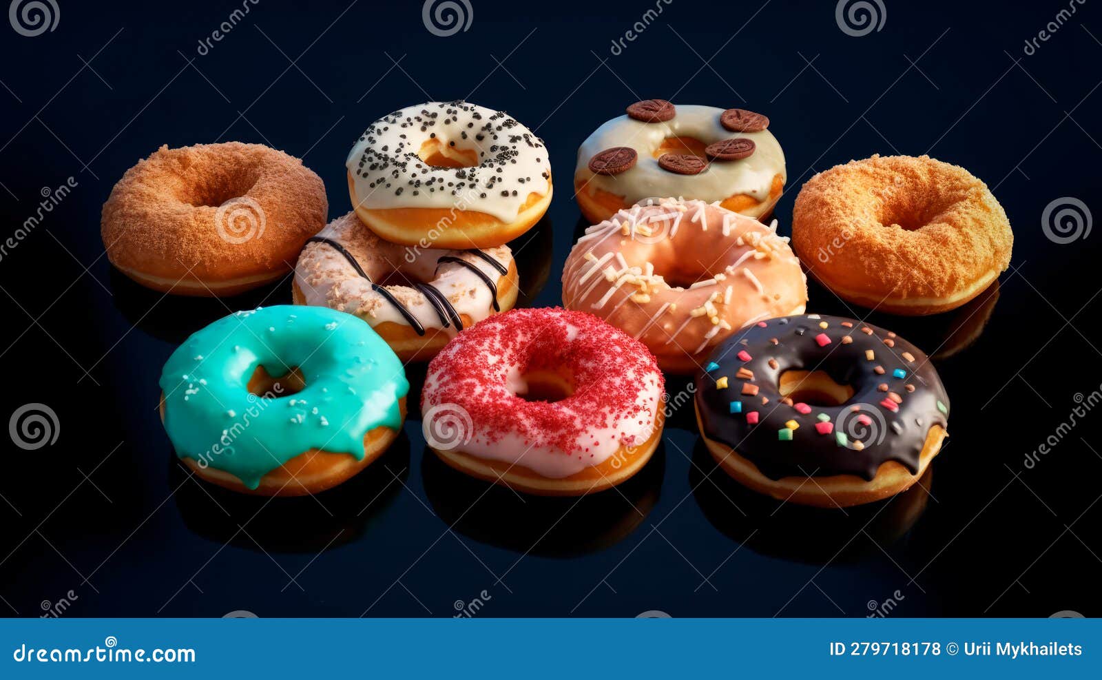Tempting Delicacies: Array of Colorful Donuts on a Dark Background ...