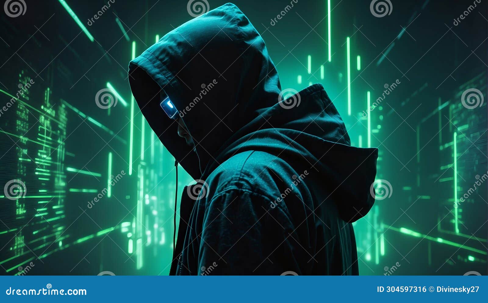 Neon Conundrum: the Enigmatic Hacker S Labyrinth. Generative AI Stock ...