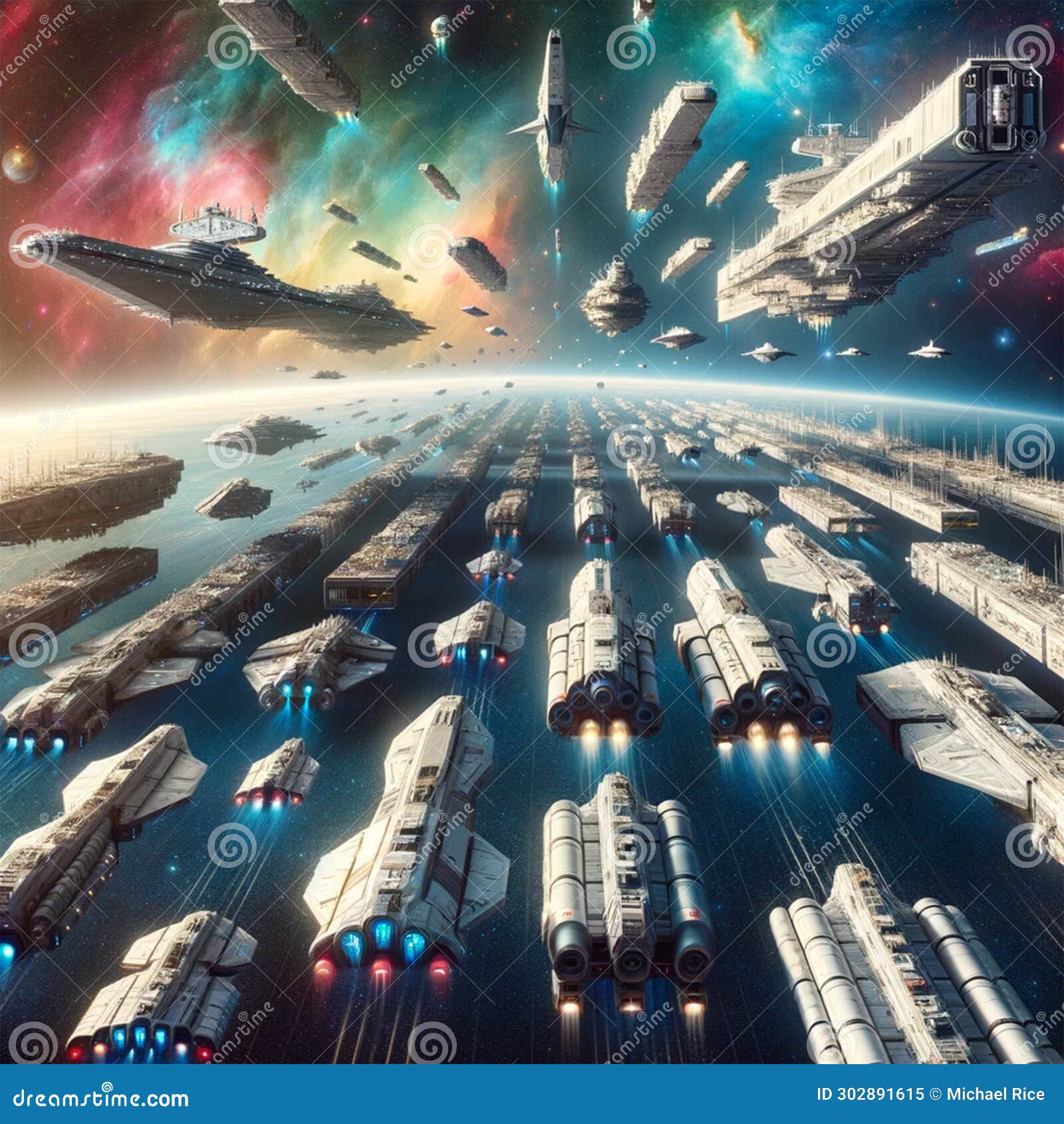 Cosmic Convoy: AI Crafted Space Ship Fleet Stock Illustration ...
