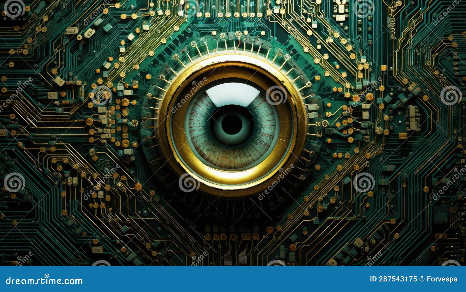 Digital Vision Nexus: Circuit Board Fusion with Human Eye Imagery Stock ...