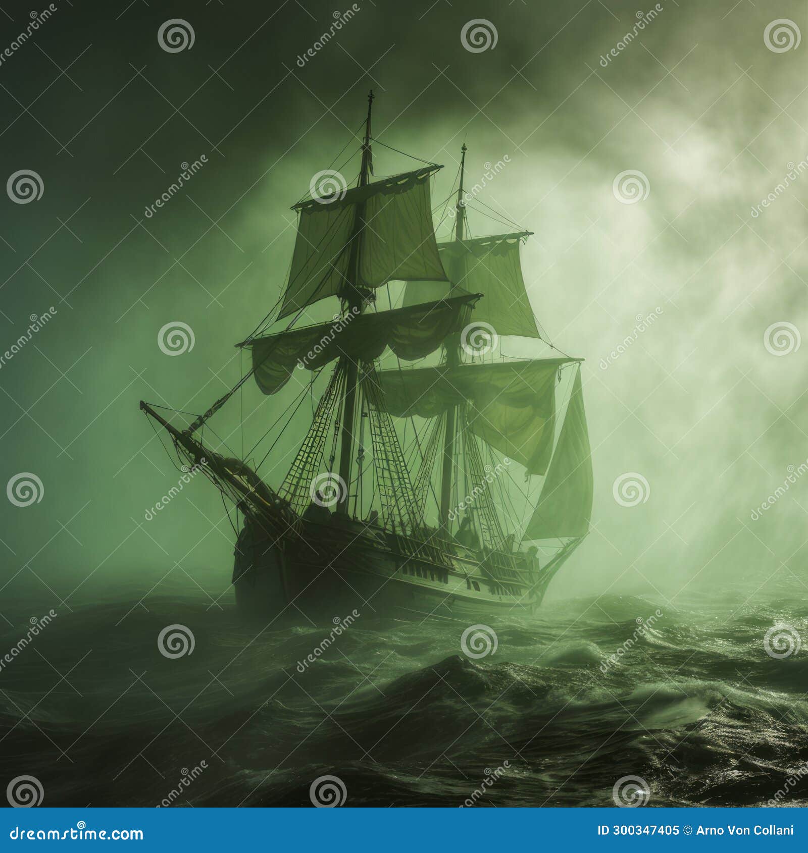 Mystical Voyage: Sailing Ship Enshrouded in Enigmatic Bermuda Fog Stock ...