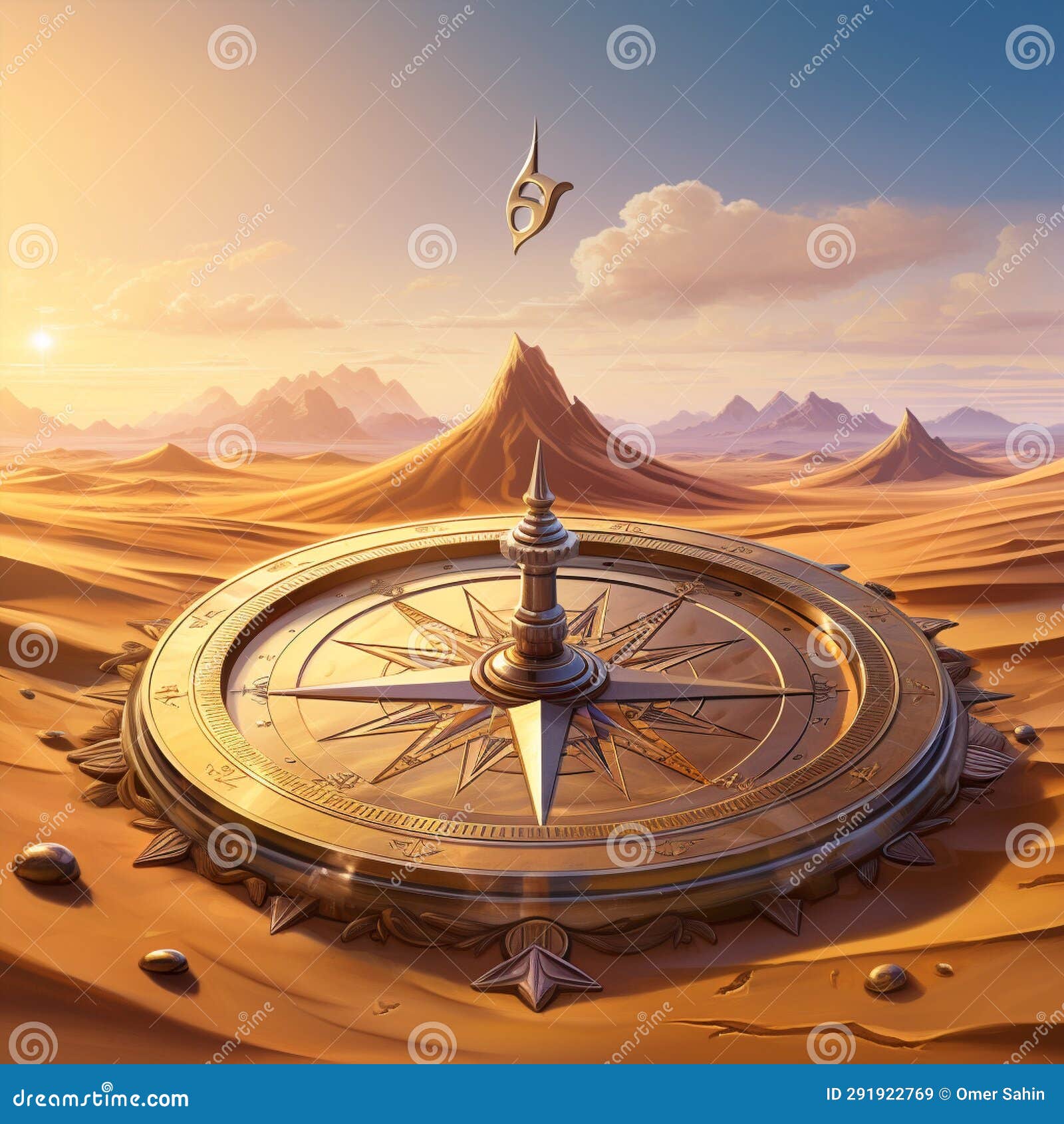 Compass in Vast Desert Landscape Stock Image - Image of style, points: 291922769