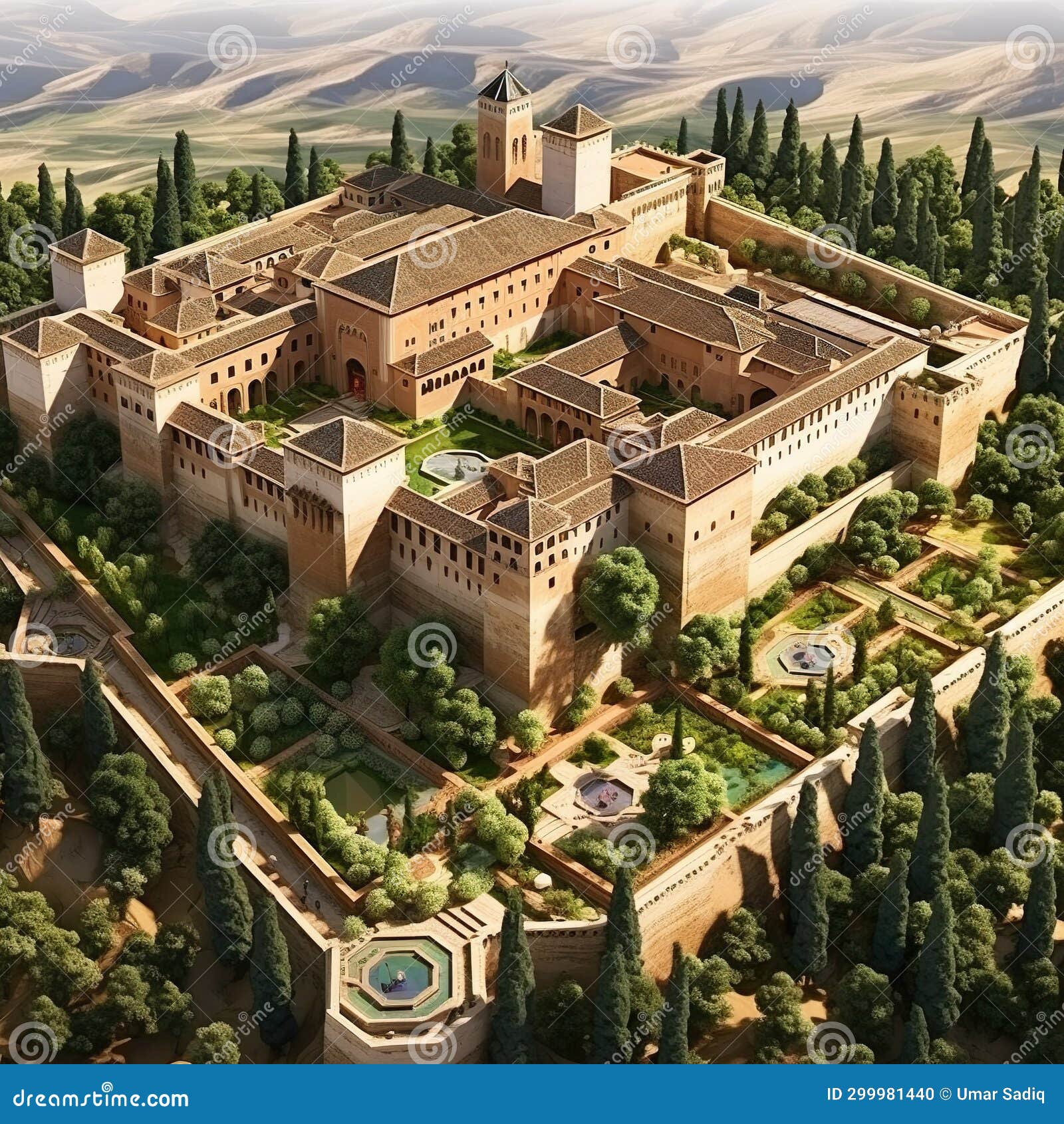The Alhambra Spain Detailed 3D Isometric Perspective of the Alhambra in ...