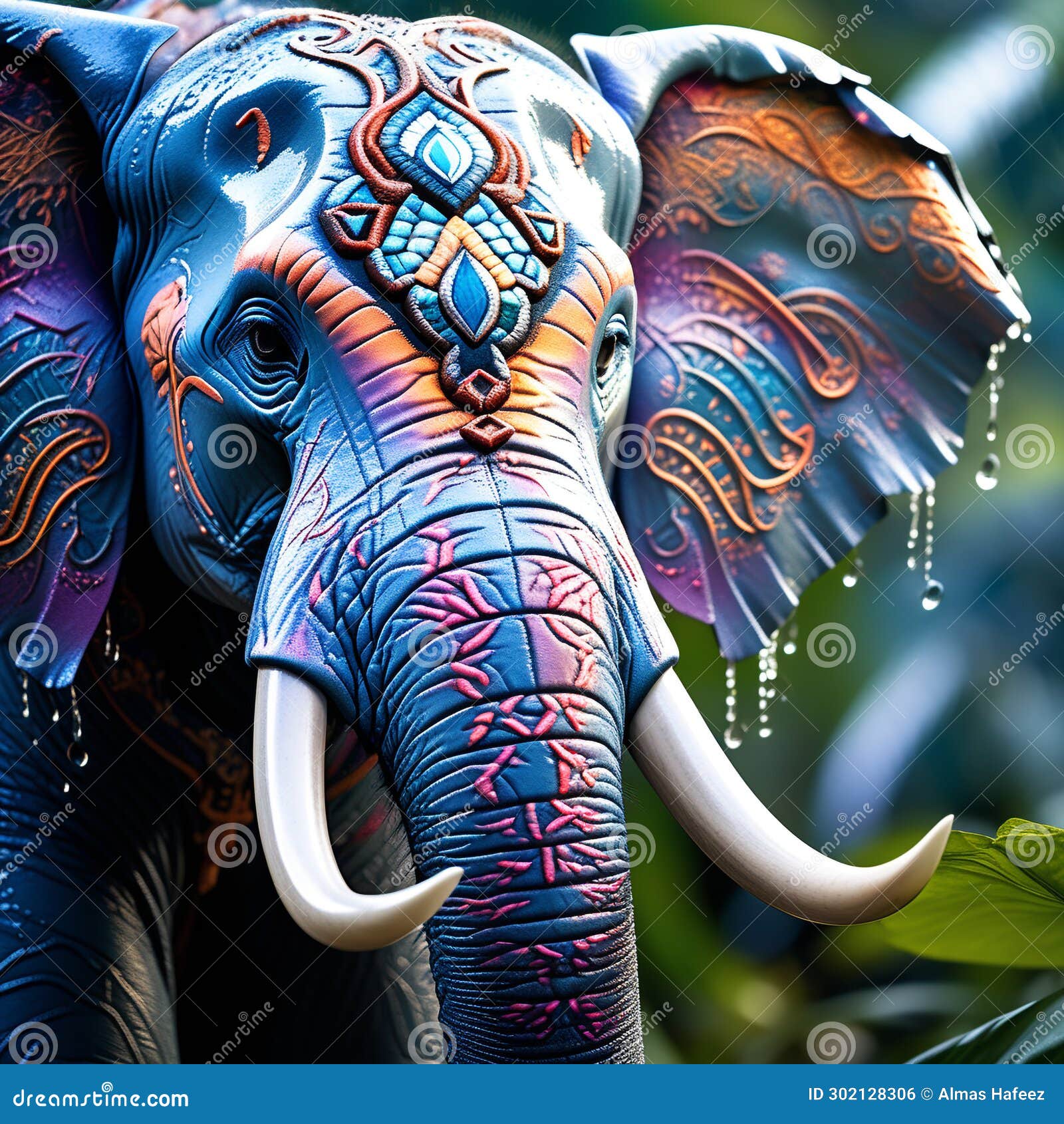 3d Rendered Vibrant Colors Elephant in Woods Generative Ai Stock ...