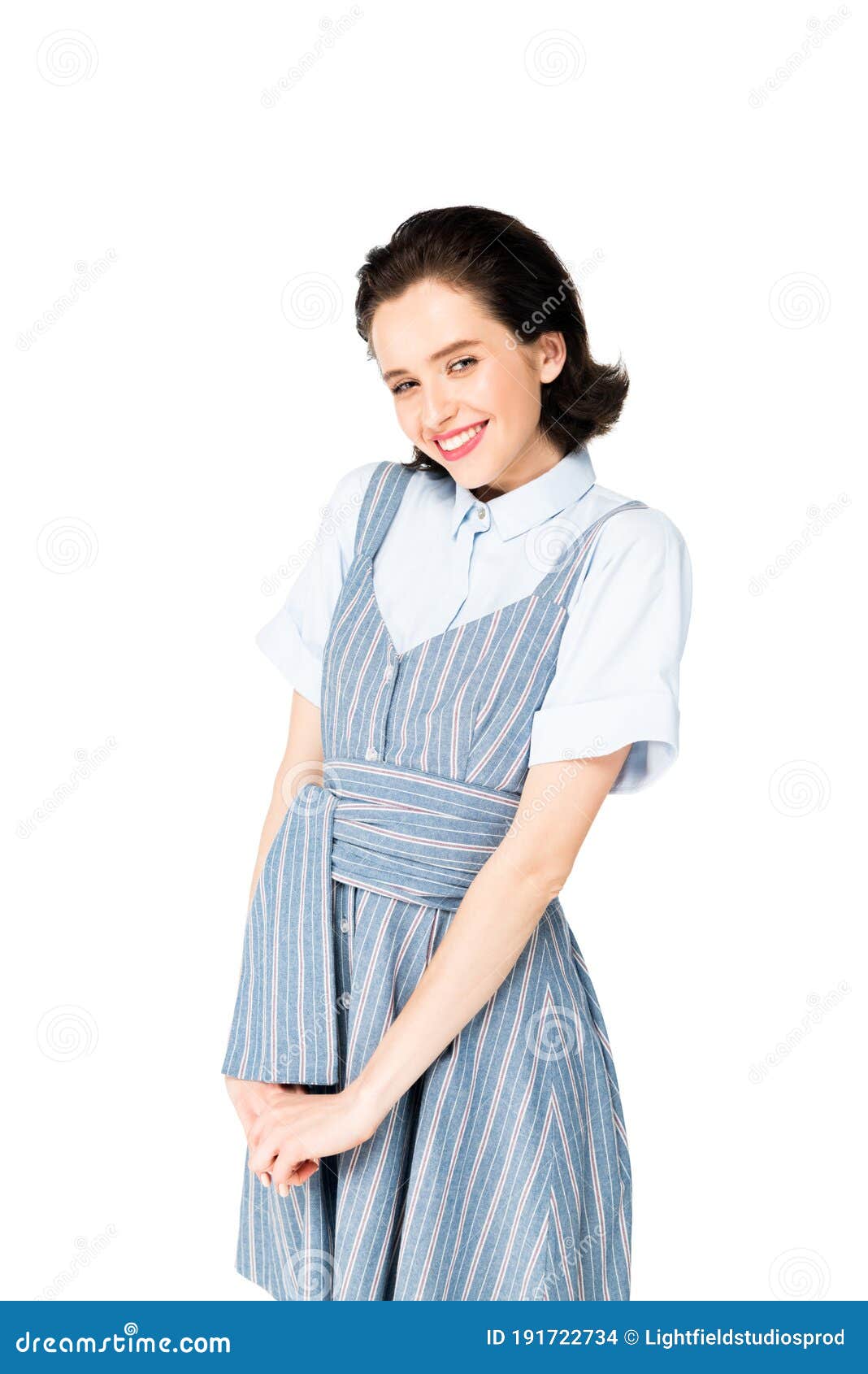 Embarrassed Cute Girl With Clenched Hands Stock Photo | CartoonDealer ...