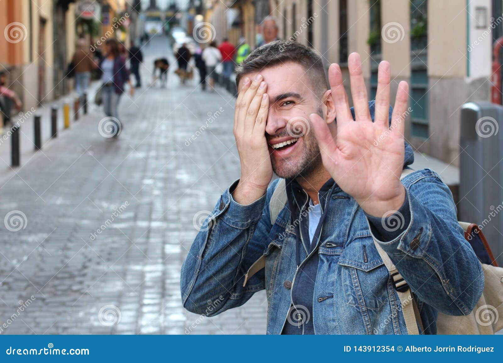 Embarrassed Cute Girl With Clenched Hands Stock Photo | CartoonDealer ...