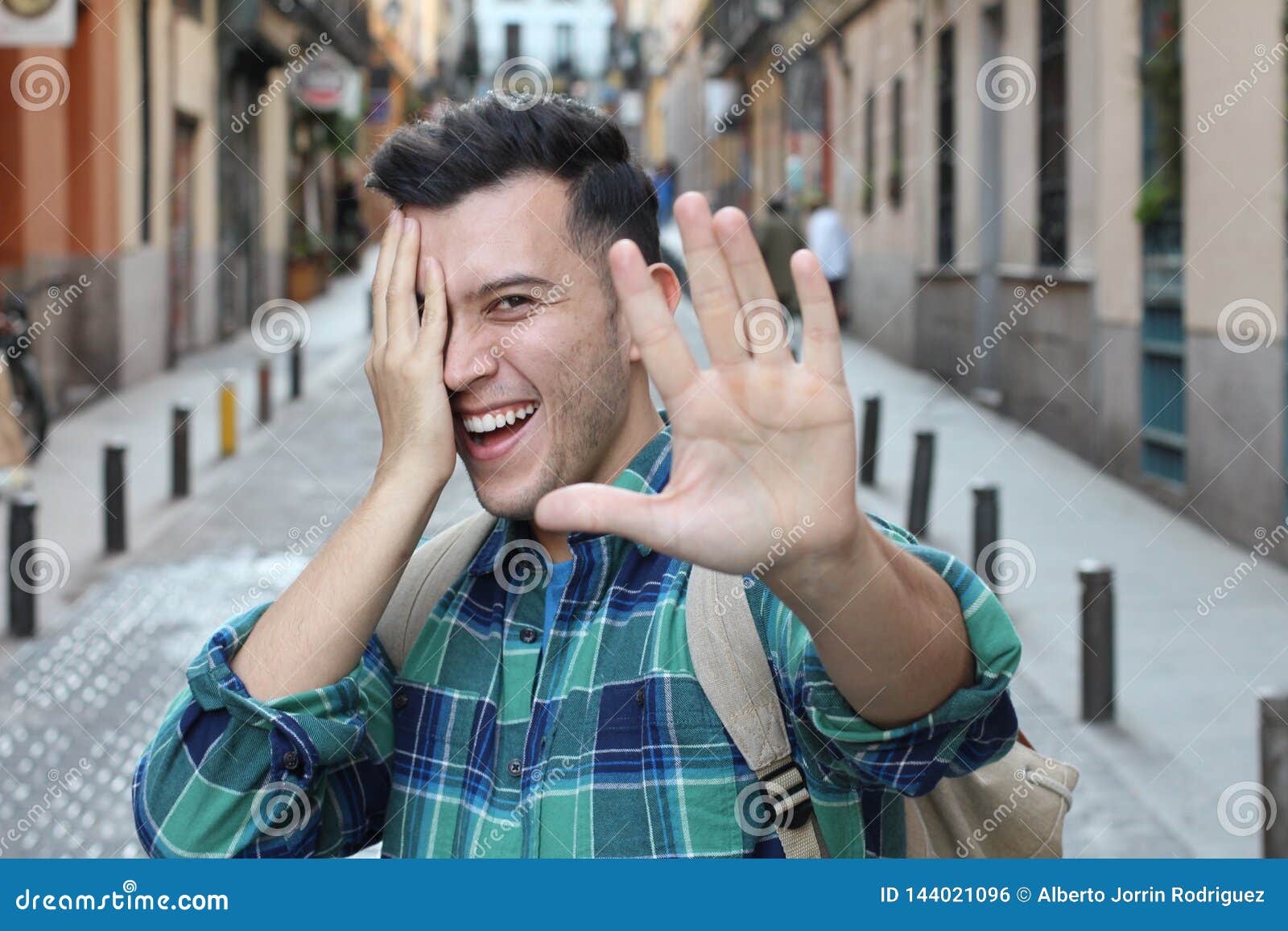Embarrassed Cute Girl With Clenched Hands Stock Photo | CartoonDealer ...