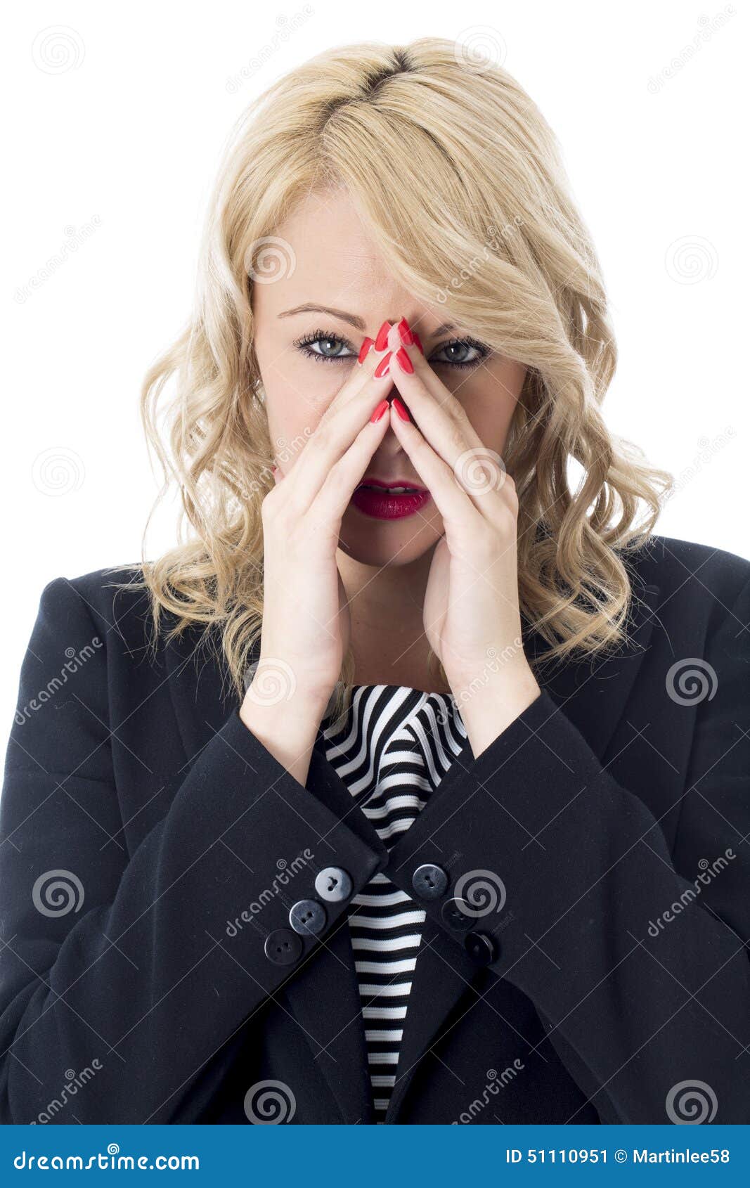 Embarrassed Distressed Young Business Woman Stock Image - Image of hair ...