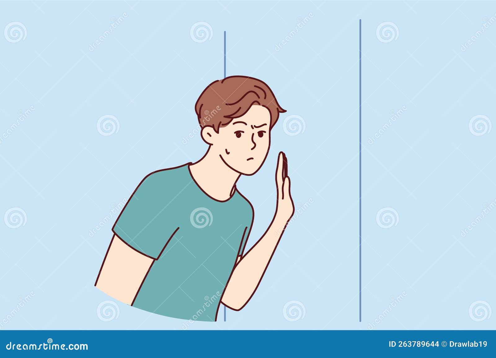 Embarrassed Man Leaned Against Door, Wanting To Eavesdrop on Someone ...