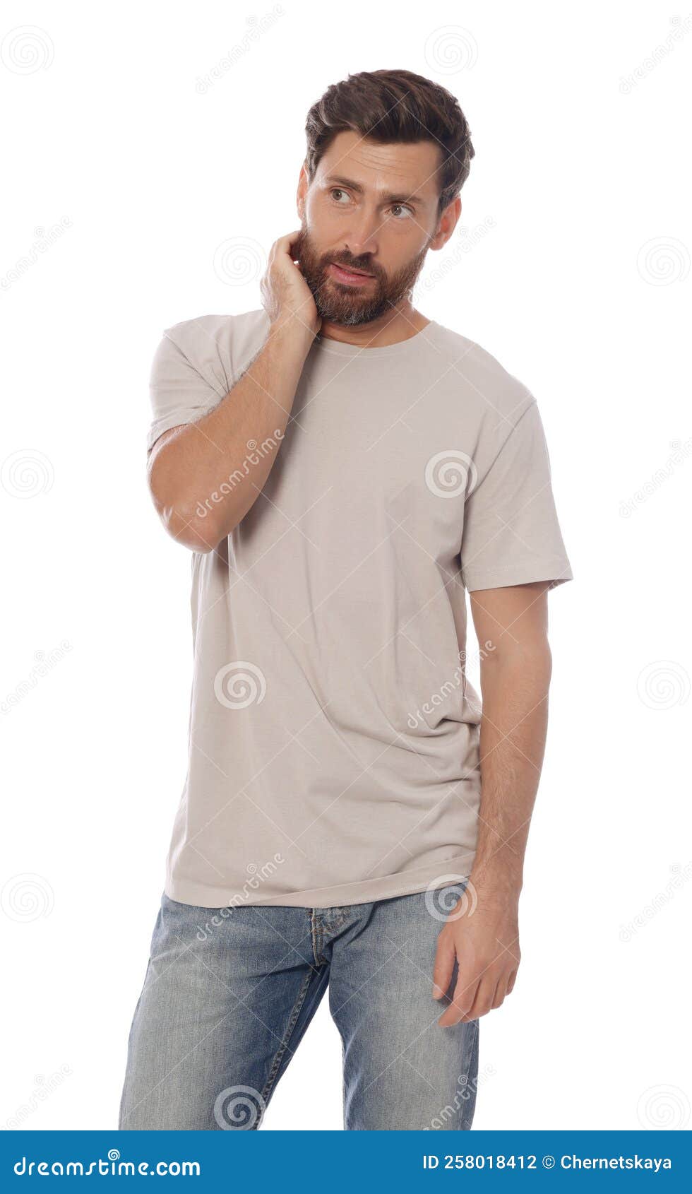 Embarrassed Man in Shirt on White Background Stock Photo - Image of ...