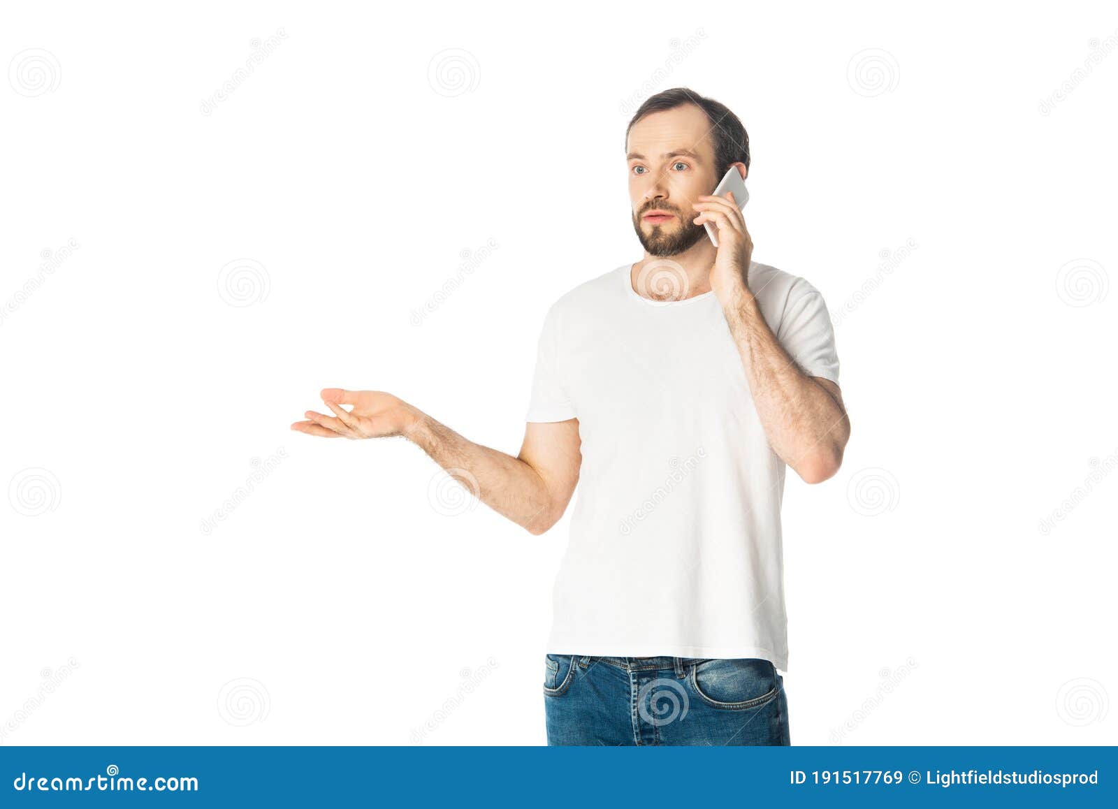 Embarrassed Man Talking on Smartphone and Stock Image - Image of ...