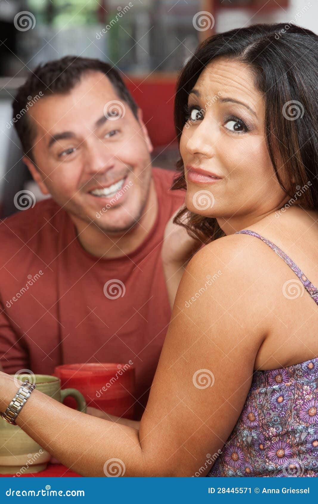 Embarrassed Woman and Flirting Man Stock Image - Image of bistro ...