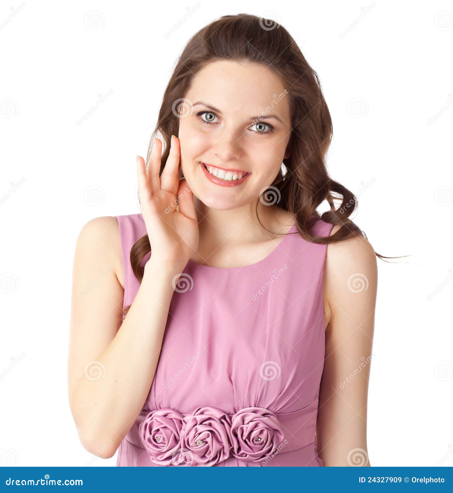 Embarrassed Woman is Smiling Stock Image - Image of posing, violet ...