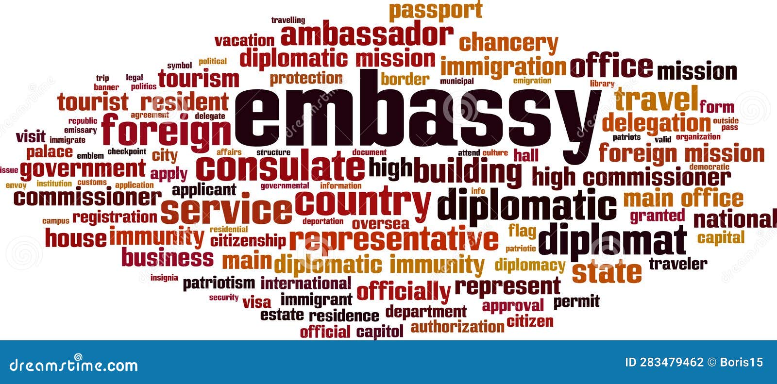 Embassy word cloud stock vector. Illustration of commissioner - 283479462