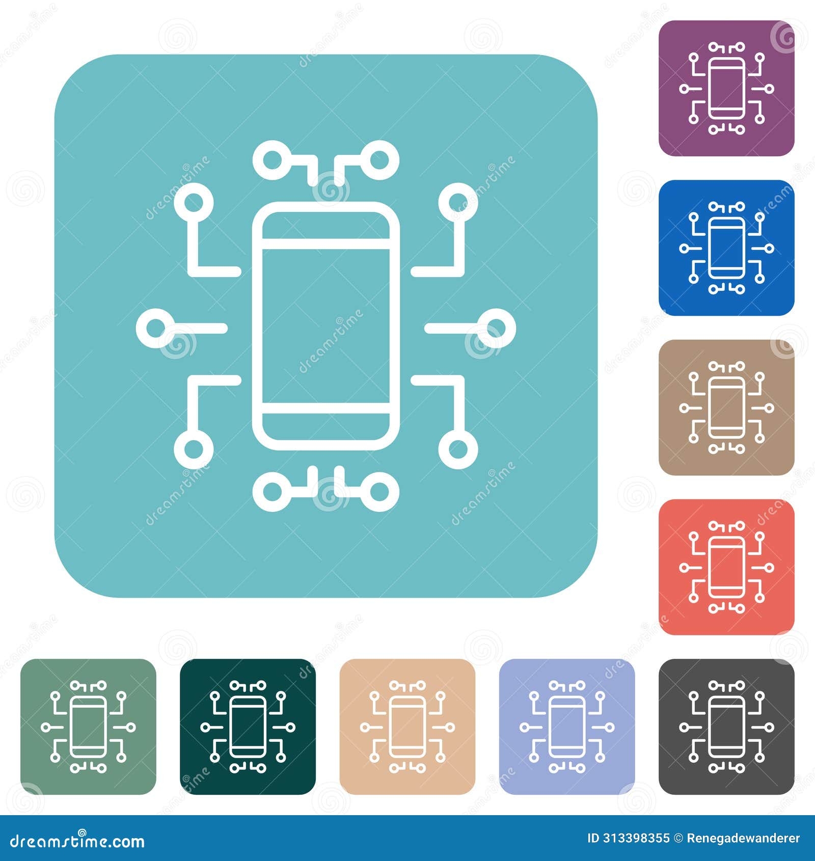 Embedded Device Outline Rounded Square Flat Icons Stock Vector ...