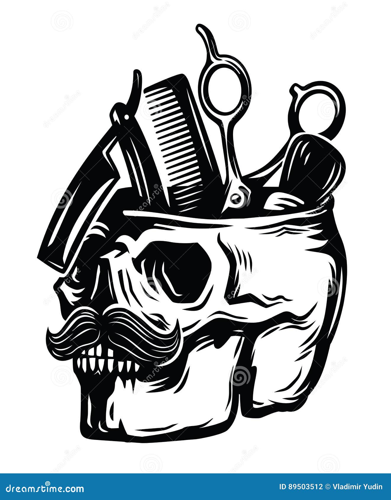 Emblem barber skull stock vector. Illustration of hair - 89503512